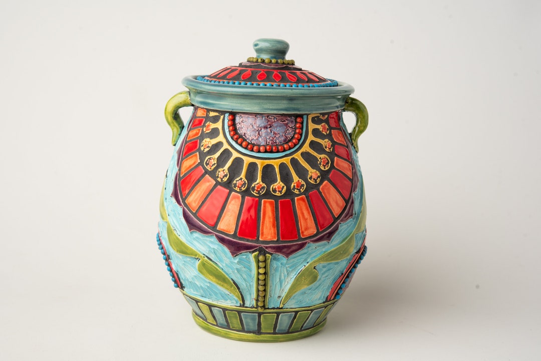Kitchen Canister, Handmade Ceramic and Mosaic - Joyful Sight - Etsy