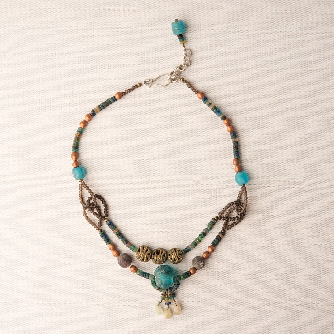 Necklace, Turquoise Blue Ashanti Bead and Smoky Quartz - READY to SHIP ...