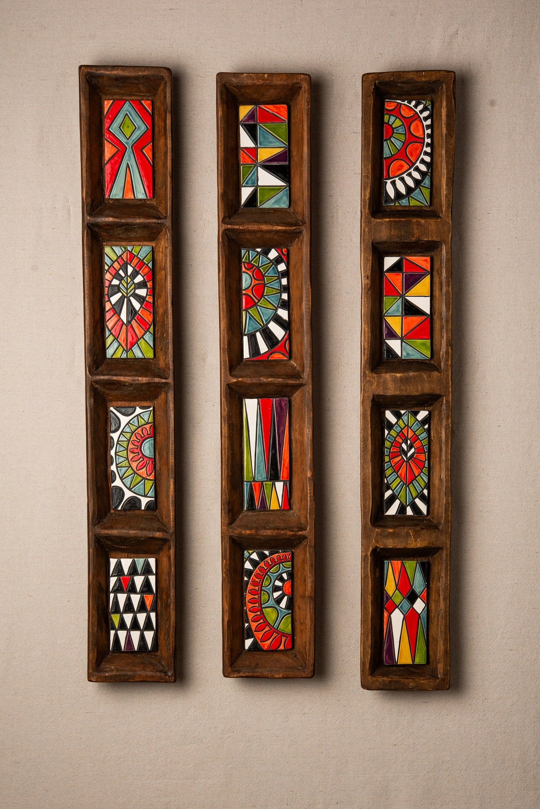 Ceramic Wall Art: Handmade Tiles in Wood Frame (MADE to ORDER) Fiesta ...