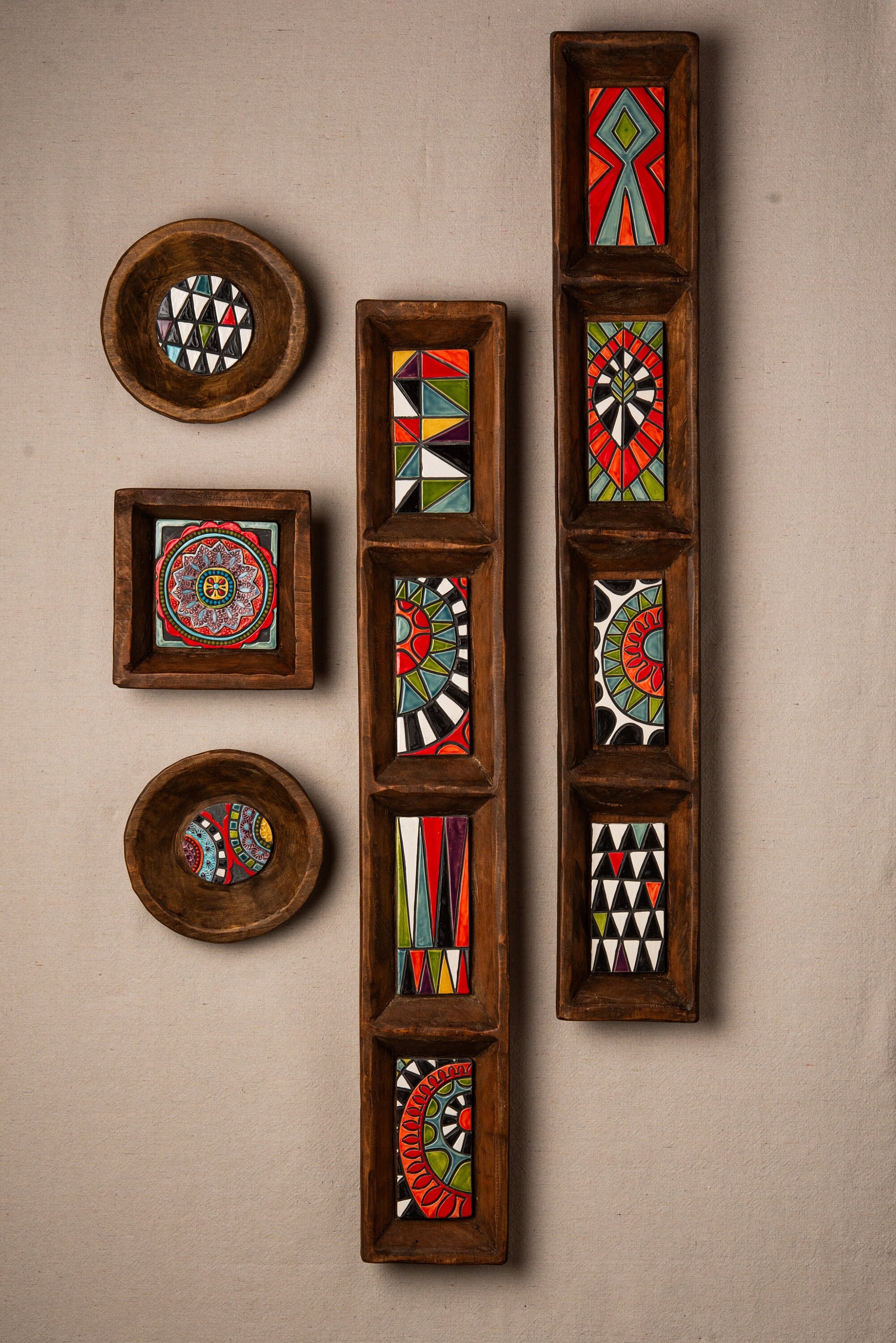 Ceramic Wall Art Set of 5 - Handmade Framed Tiles MADE to ORDER ...