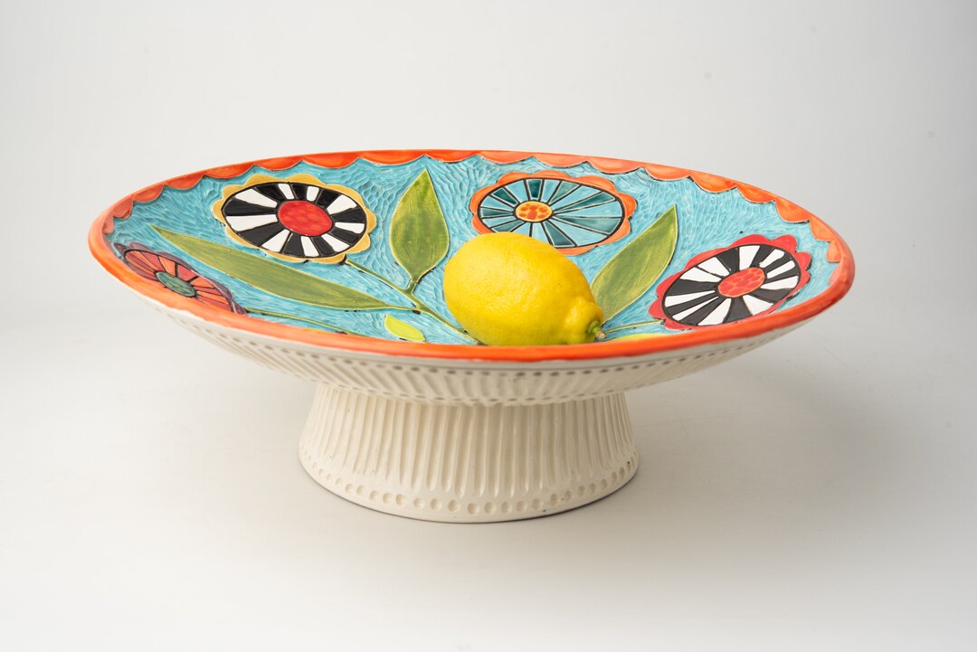 Whimsical Footed Bowl, Ceramic Pedestal Bowl - MADE to ORDER - "garden ...