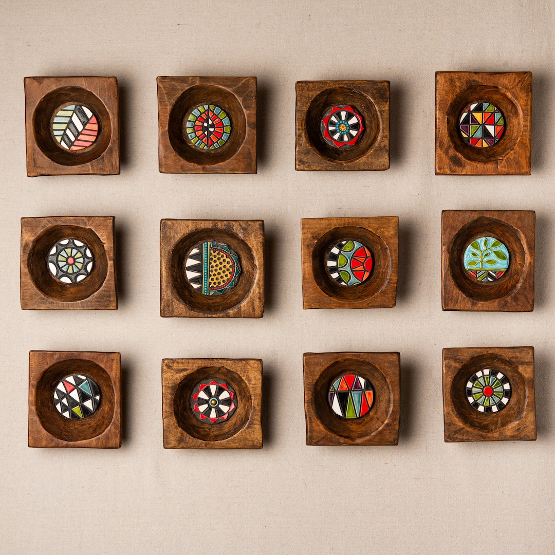 Ceramic Wall Art, Handmade Tile Framed (one - Choose From 12 Patterns ...