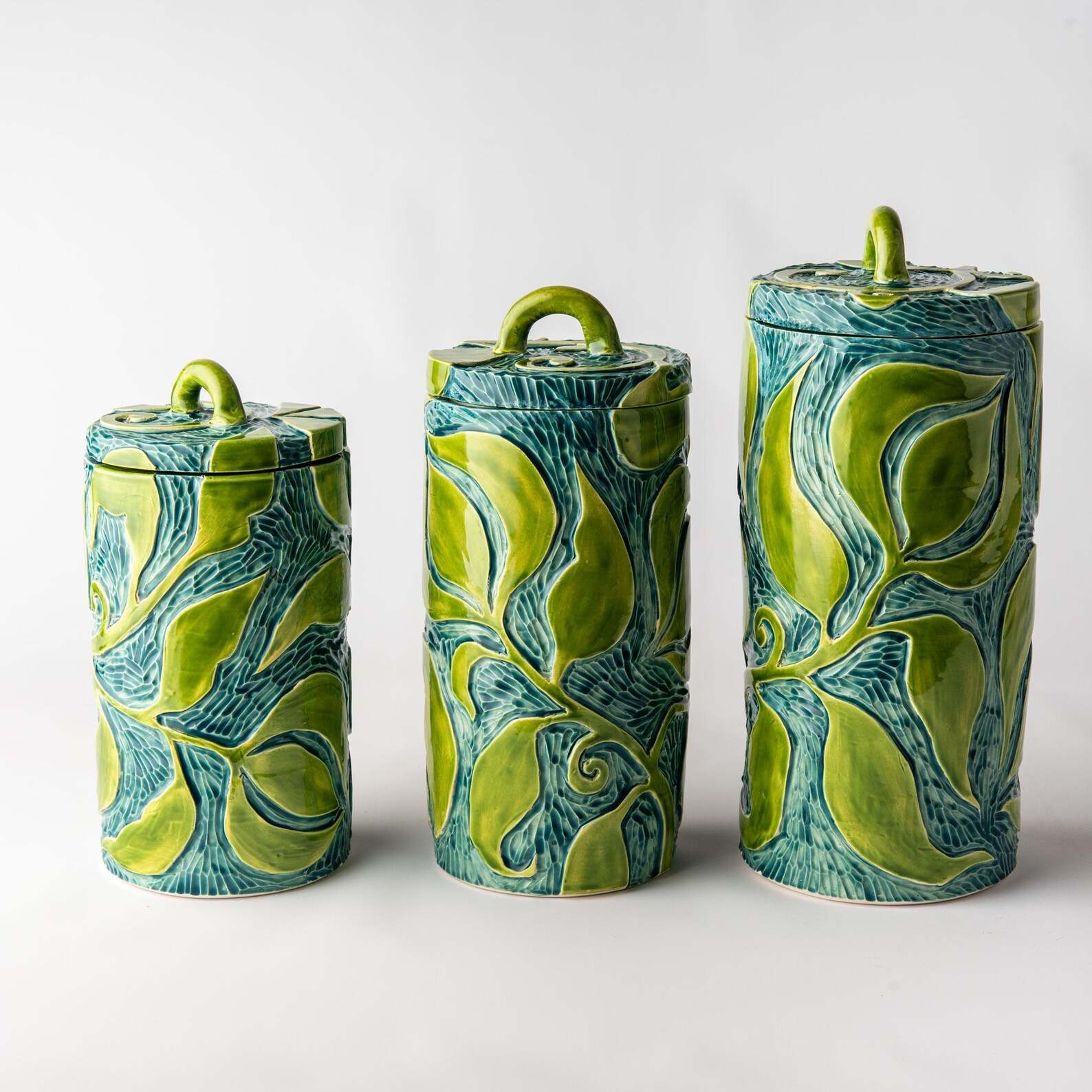 Kitchen Canister Set of Three - Stoneware Ceramic Jar With Lid - MADE ...