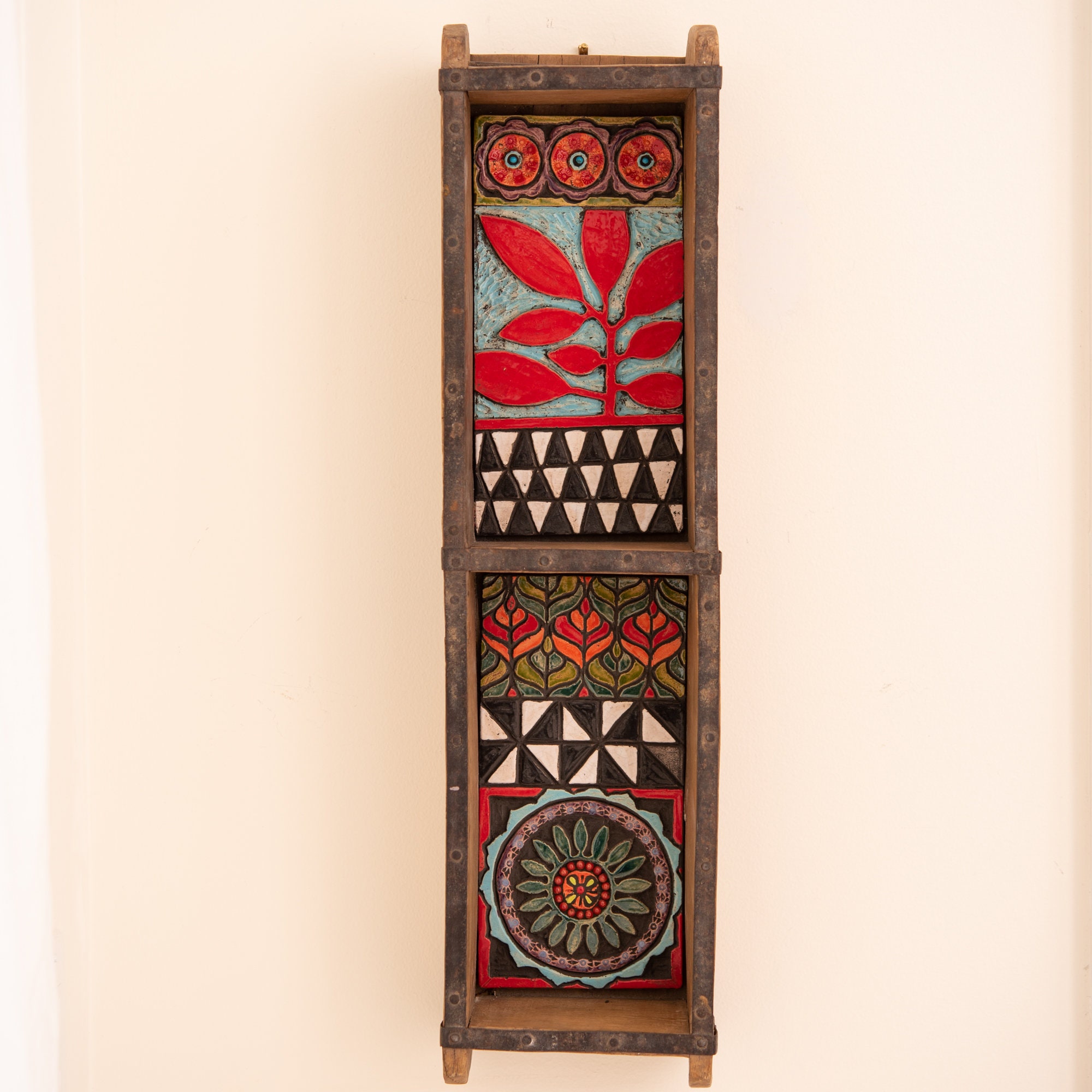 Shelf with Ceramic and Mosaic Art Framed in Vintage Indian | Etsy