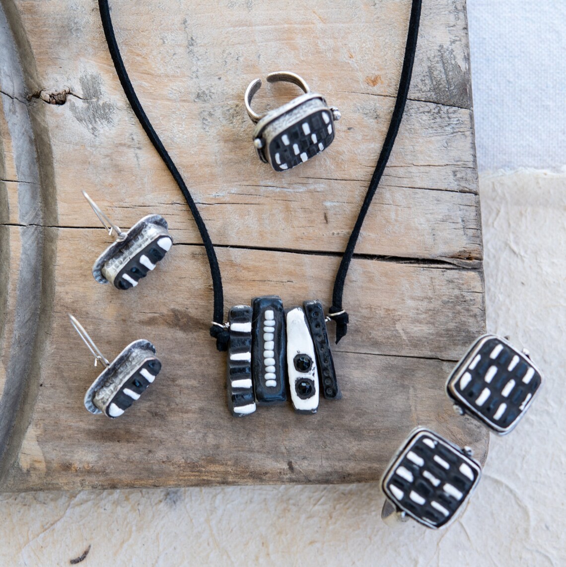 Adjustable Ring Black and White Ceramic Tile Ring Large | Etsy