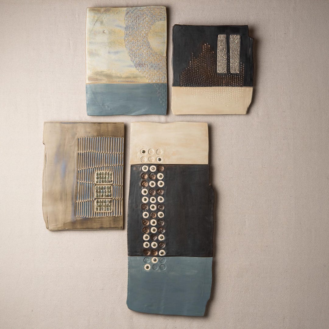 Fragmentation Abstract Ceramic and Mosaic Wall Art Set of 4 - MADE to ...