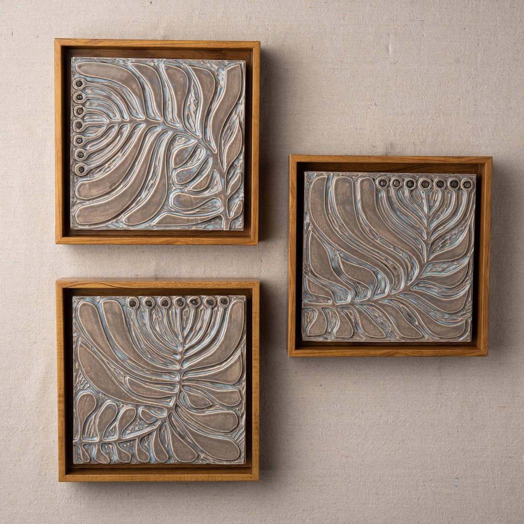 Ceramic Wall Sculpture (one - Choose From Three) Handmade Tiles Framed ...
