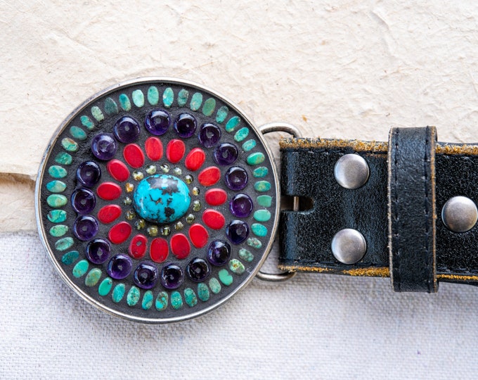 Women's Belt Buckle READY to SHIP Round Turquoise - Etsy