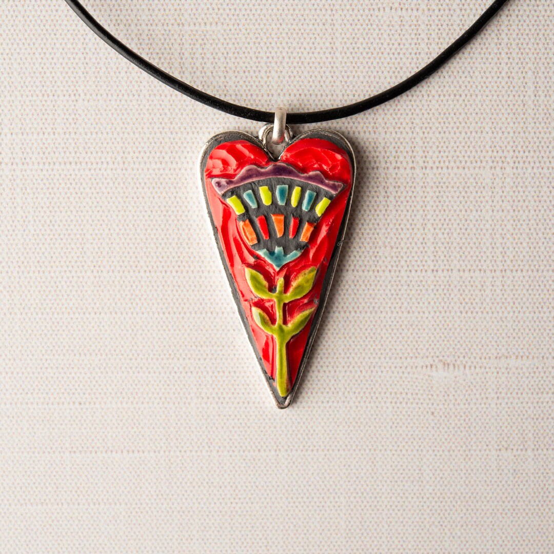 Heart Necklace (choose From 9 Pendant Patterns) in Gift Pouch, Ceramic ...
