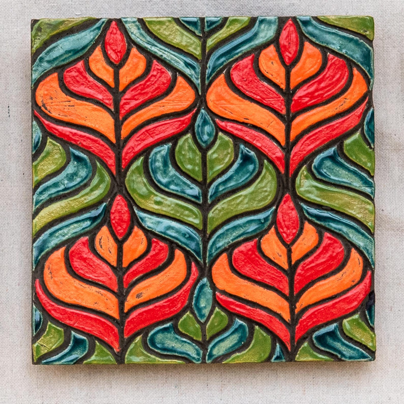 Mounted Handmade Tile one Select From 9 Patterns Ceramic Wall Sculpture ...