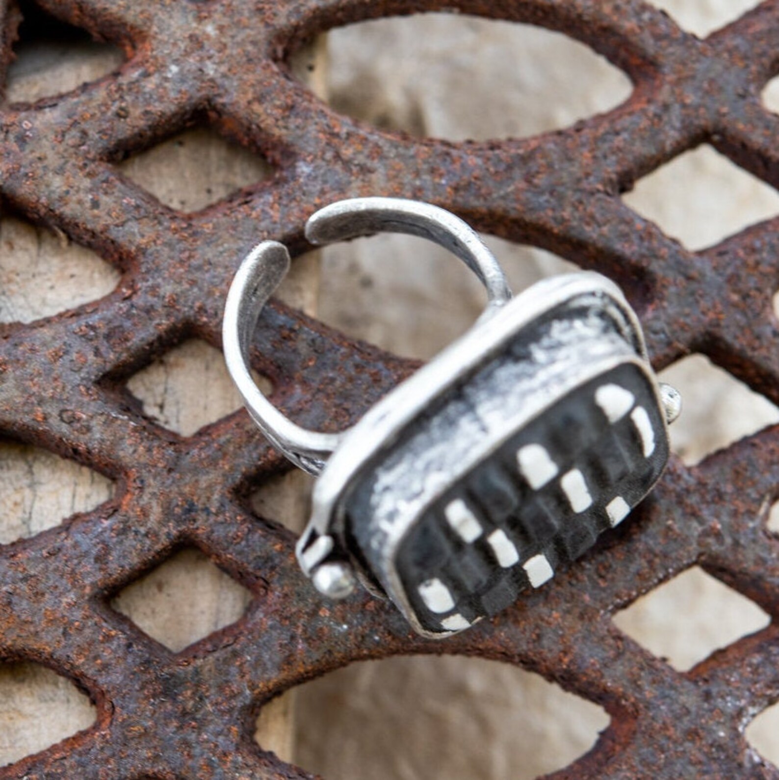 Adjustable Ring Black and White Ceramic Tile Ring Large - Etsy