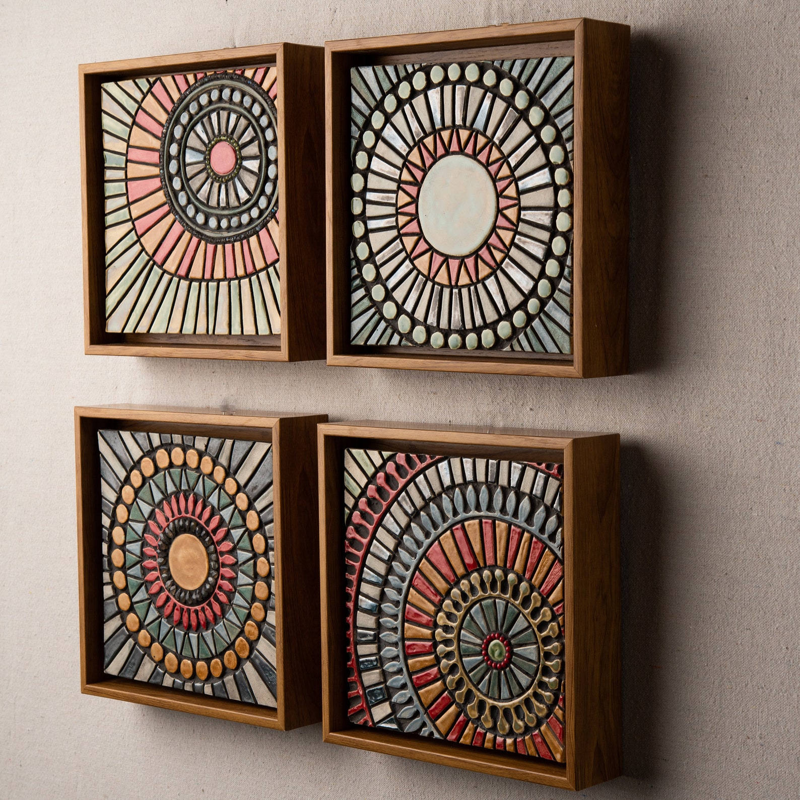 Ceramic Wall Sculpture (one - Choose From Four) Handmade Tiles Framed ...