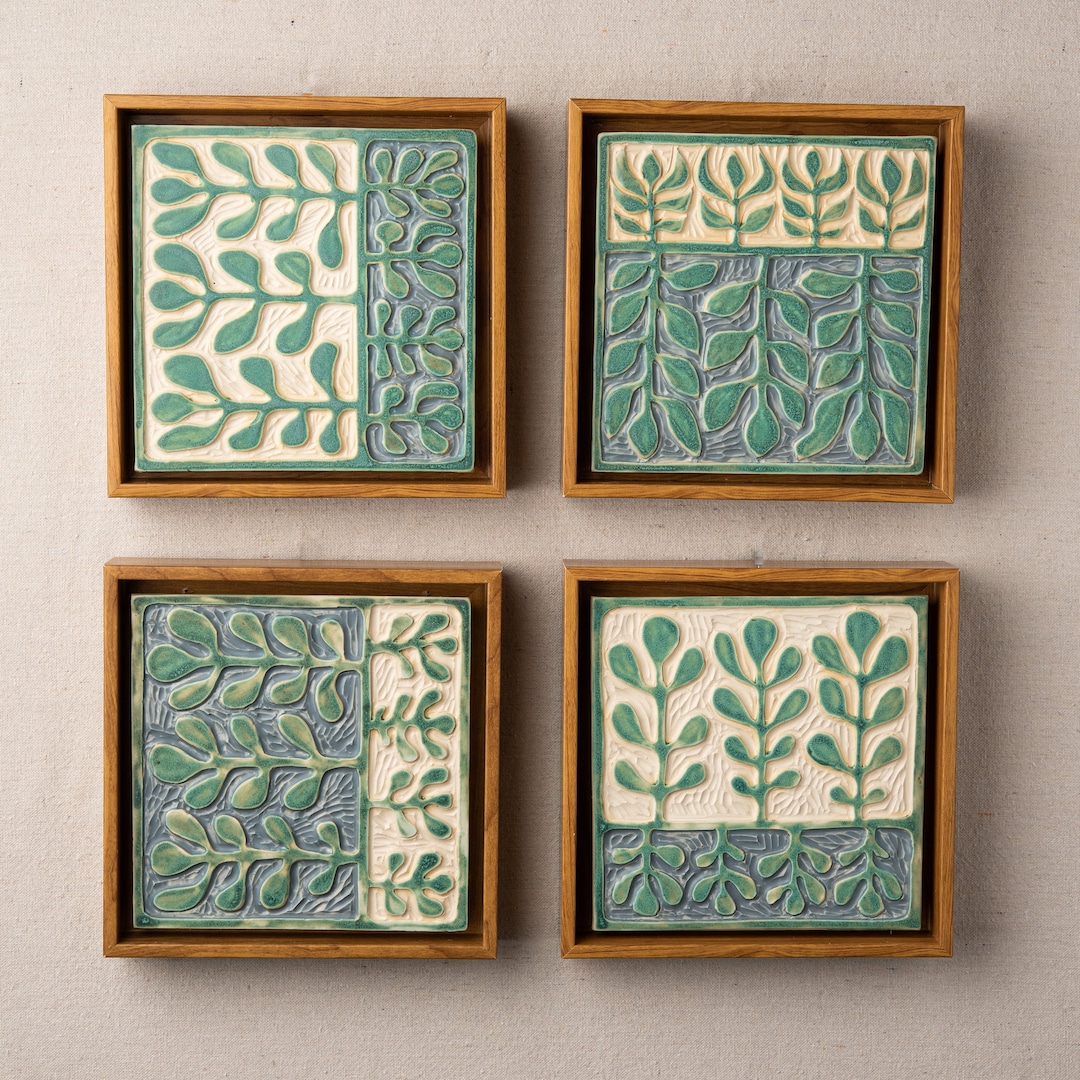 Ceramic Wall Sculpture (one - Choose From Four) Handmade Tiles Framed ...