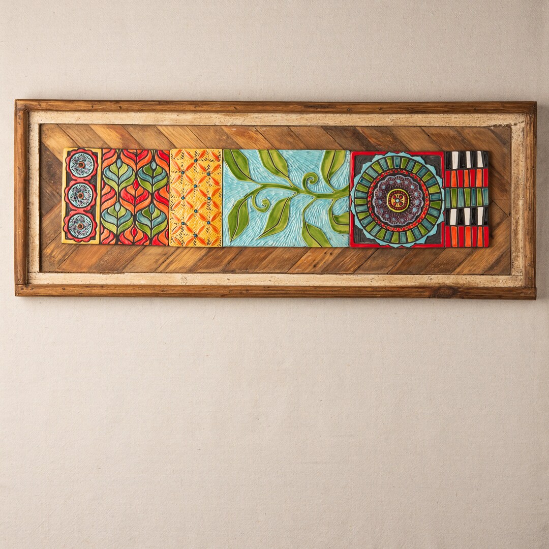 Ceramic and Mosaic Tile Wall Art in Reclaimed Vintage Frame READY to ...