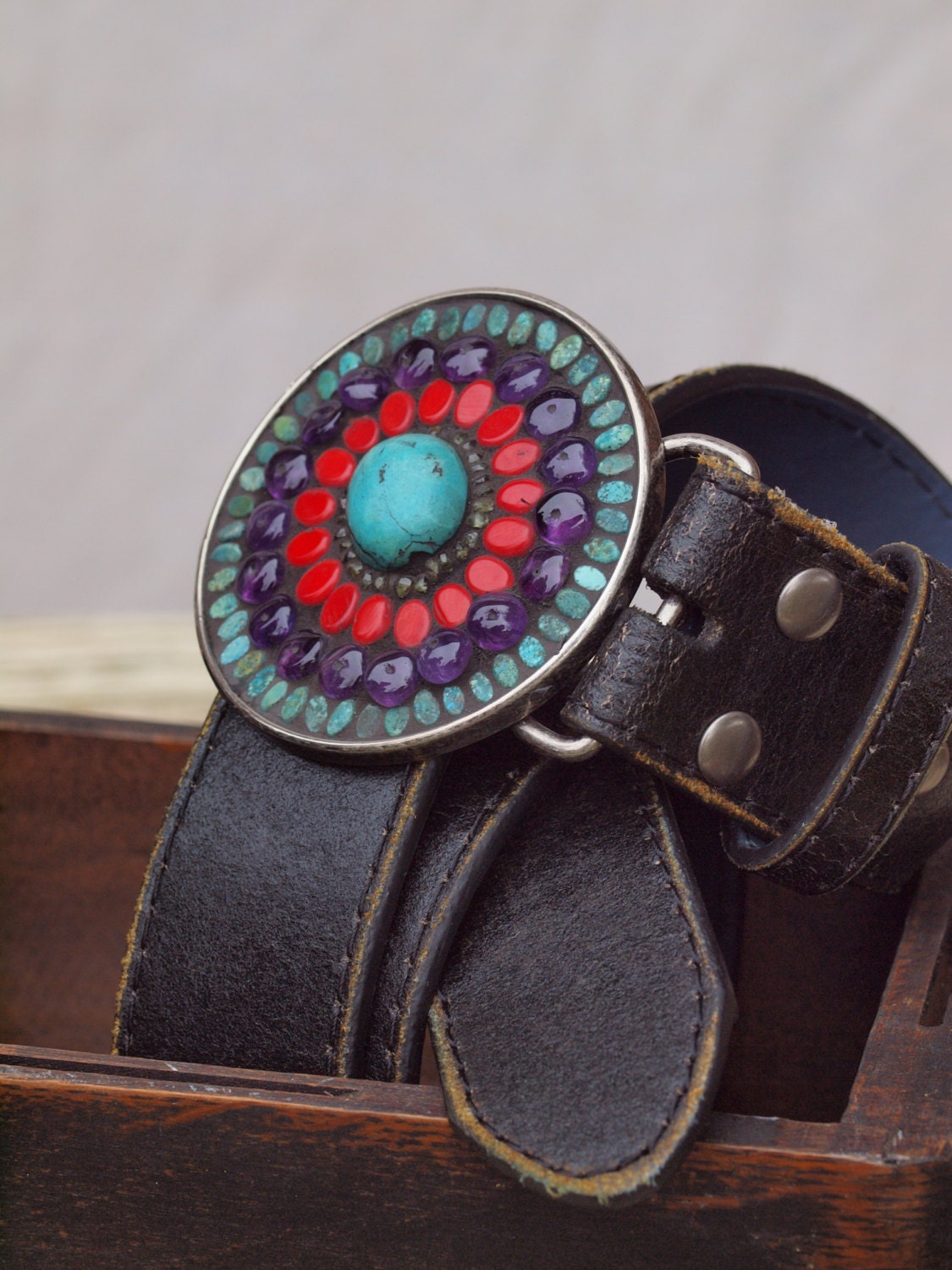 Women's Belt Buckle READY to SHIP Round Turquoise | Etsy