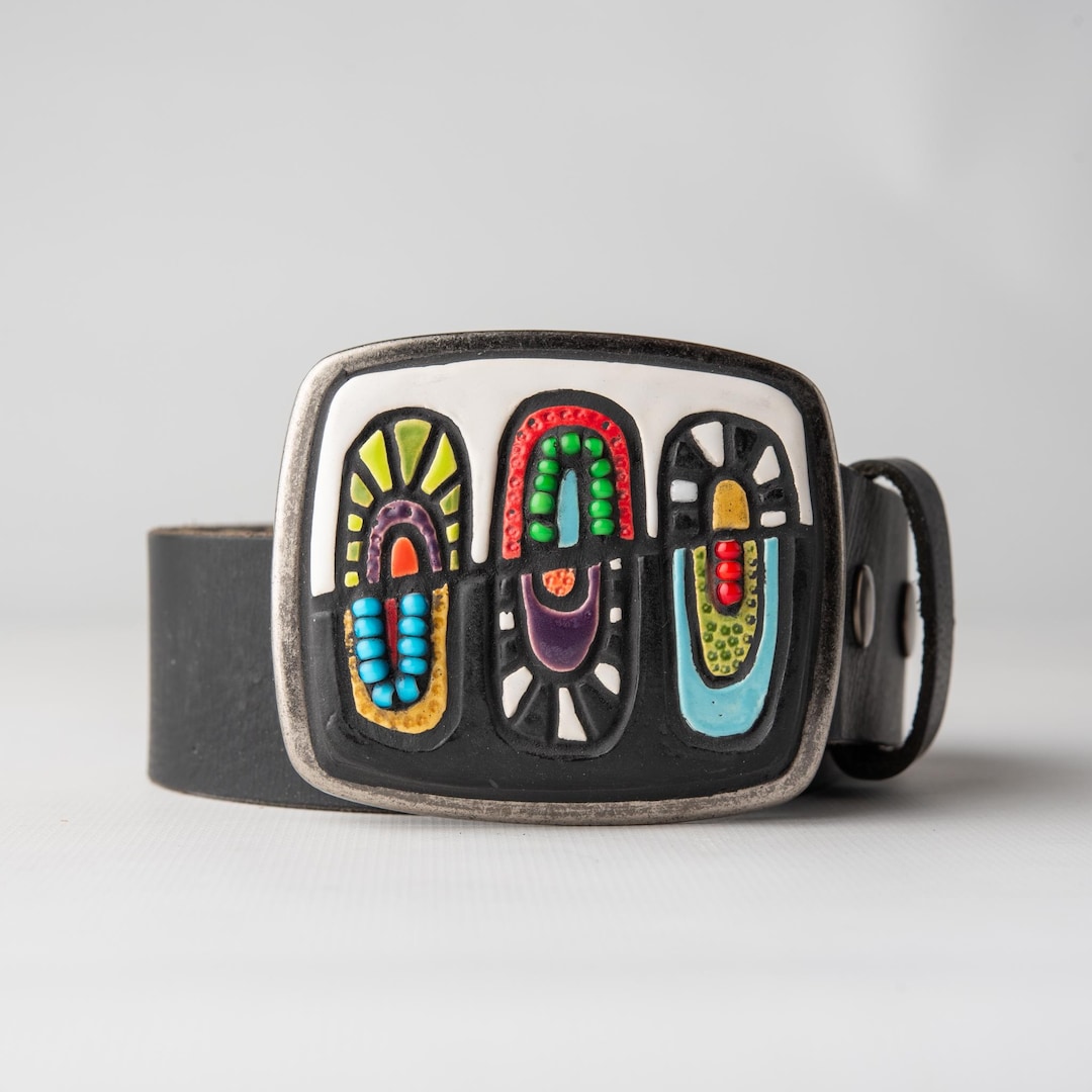 Handmade Clay Tile Belt Buckle, Optional Leather Belt (MADE to ORDER ...