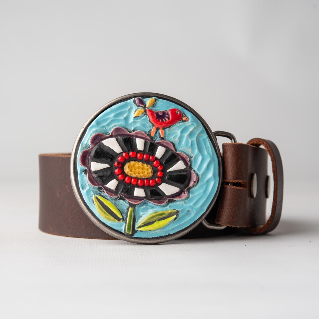 Round Belt Buckle Ceramic and Coral Belt Buckle With Optional Leather ...