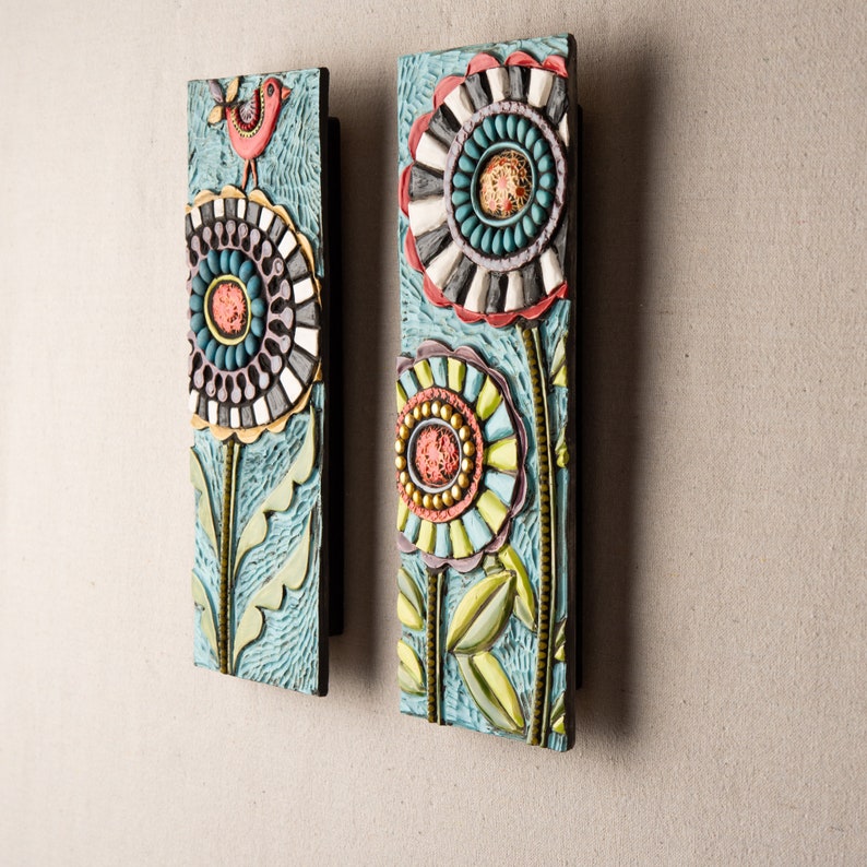 Wall Art Pair Set of 2 Ceramic and Mosaic Wall Art Stick - Etsy