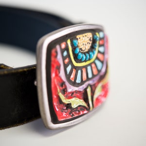 Women's Belt Buckle, Handmade Ceramic and Turquoise Belt Buckle With ...