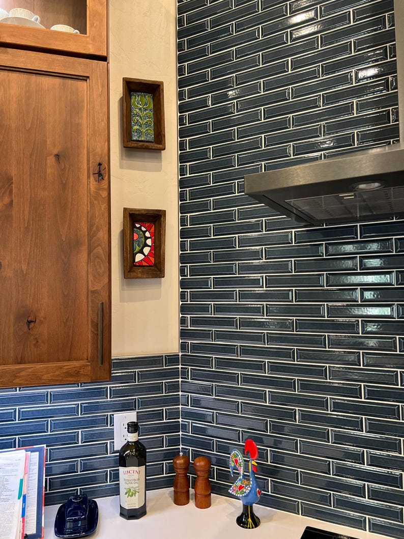 Ceramic Wall Art, Handmade Tiles Framed - Green Lotus - Etsy