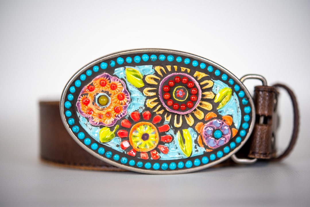 Flower Belt Buckle MADE to ORDER Large Ceramic and Mosaic Belt Buckle ...