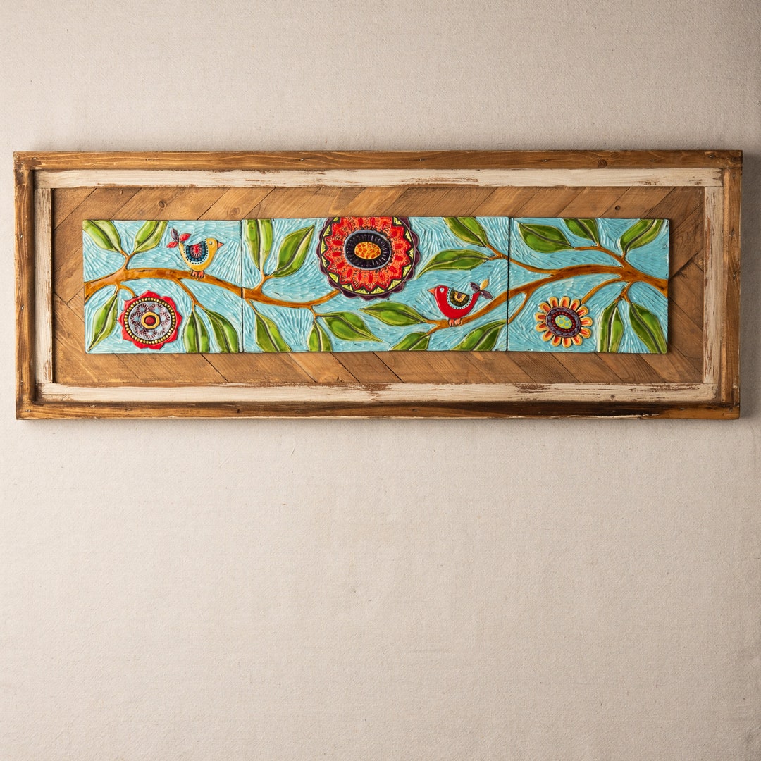 Ceramic and Mosaic Tile Wall Art in Reclaimed Vintage Frame READY to ...