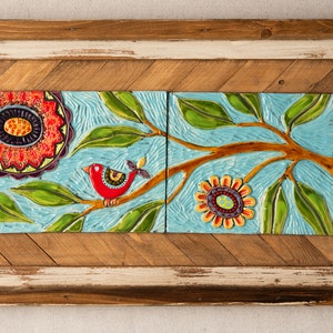 Ceramic and Mosaic Tile Wall Art in Reclaimed Vintage Frame READY to ...