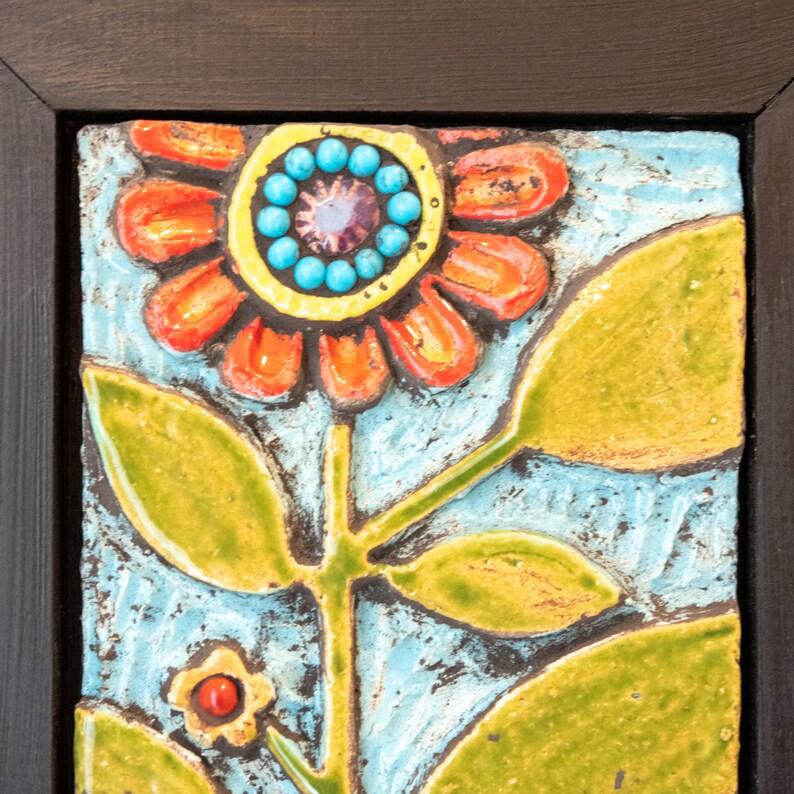 Mosaic Flower Wall Art, Stoneware Ceramic Tile in Wood Frame (MADE to ...