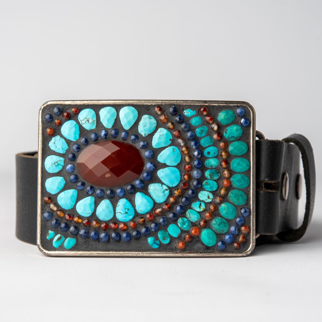 Belt Buckle, Semiprecious Stone Mosaic Belt Buckle With Optional ...
