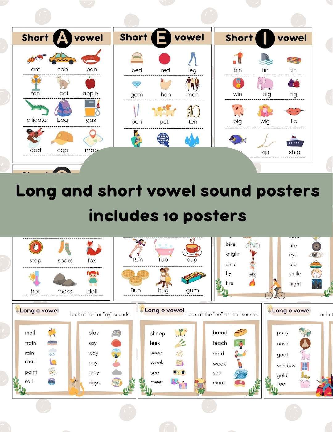 Short and Long Vowel Sound Posters - Etsy