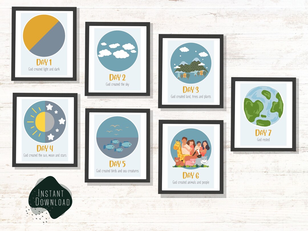 7 Days of Creation Poster: Kids Scripture Art (digital Print Set) - Etsy