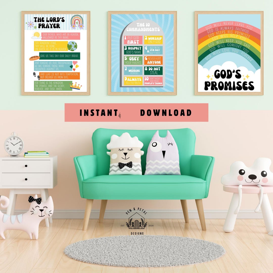 Bible Verse Posters for Kids: Sunday School Decor (digital Print Set ...