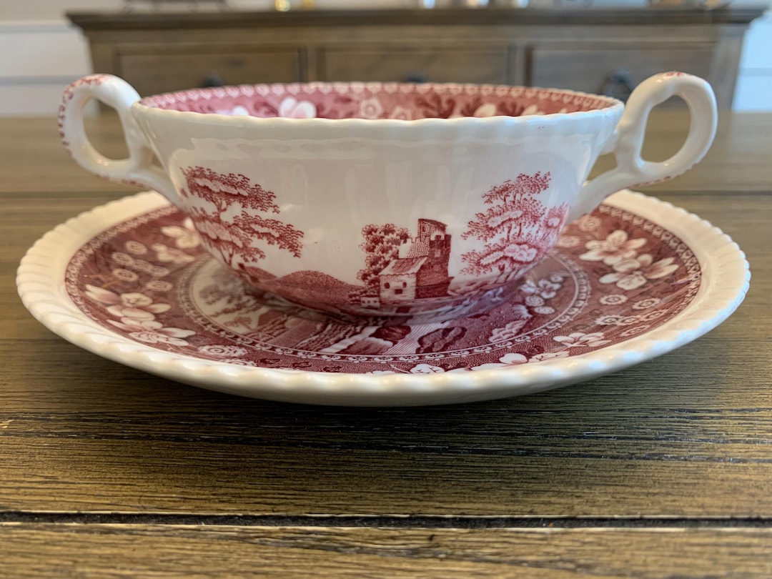 Spode Pink Tower Flat Cream Soup Bowl With Saucer - Etsy