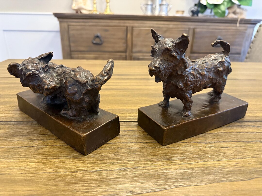 Edith B.parsons - Pr. of Playful Terrier Bronze Bookends (very Nice) - Etsy