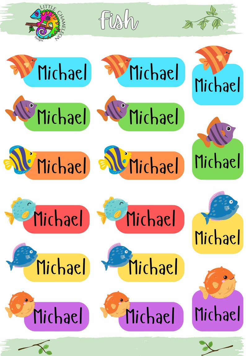 Cute Daycare Labels Cute Fish Labels Personalized Name Labels ...