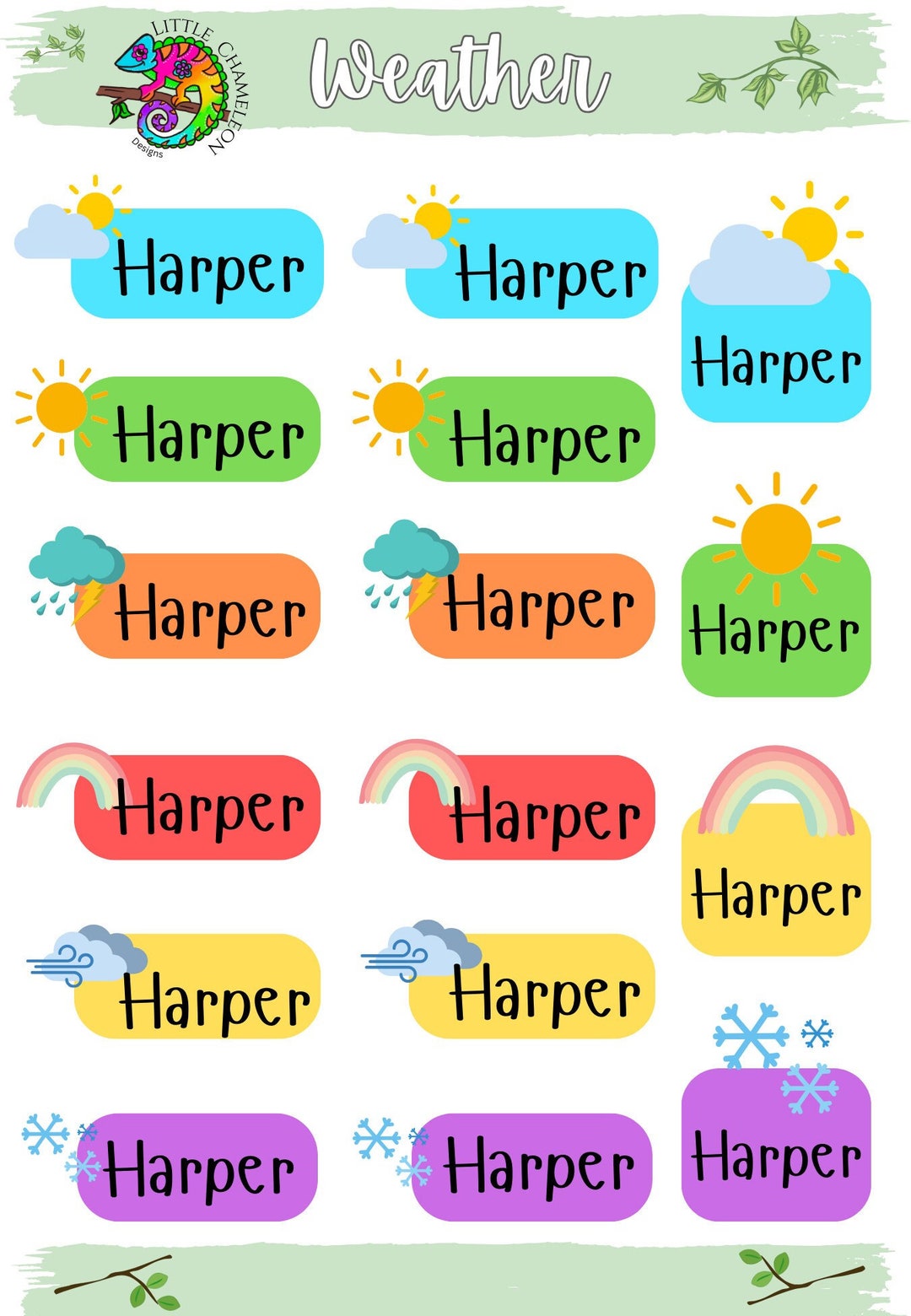 Cute Weather Labels - Cute Daycare Labels - Personalized Name Labels ...