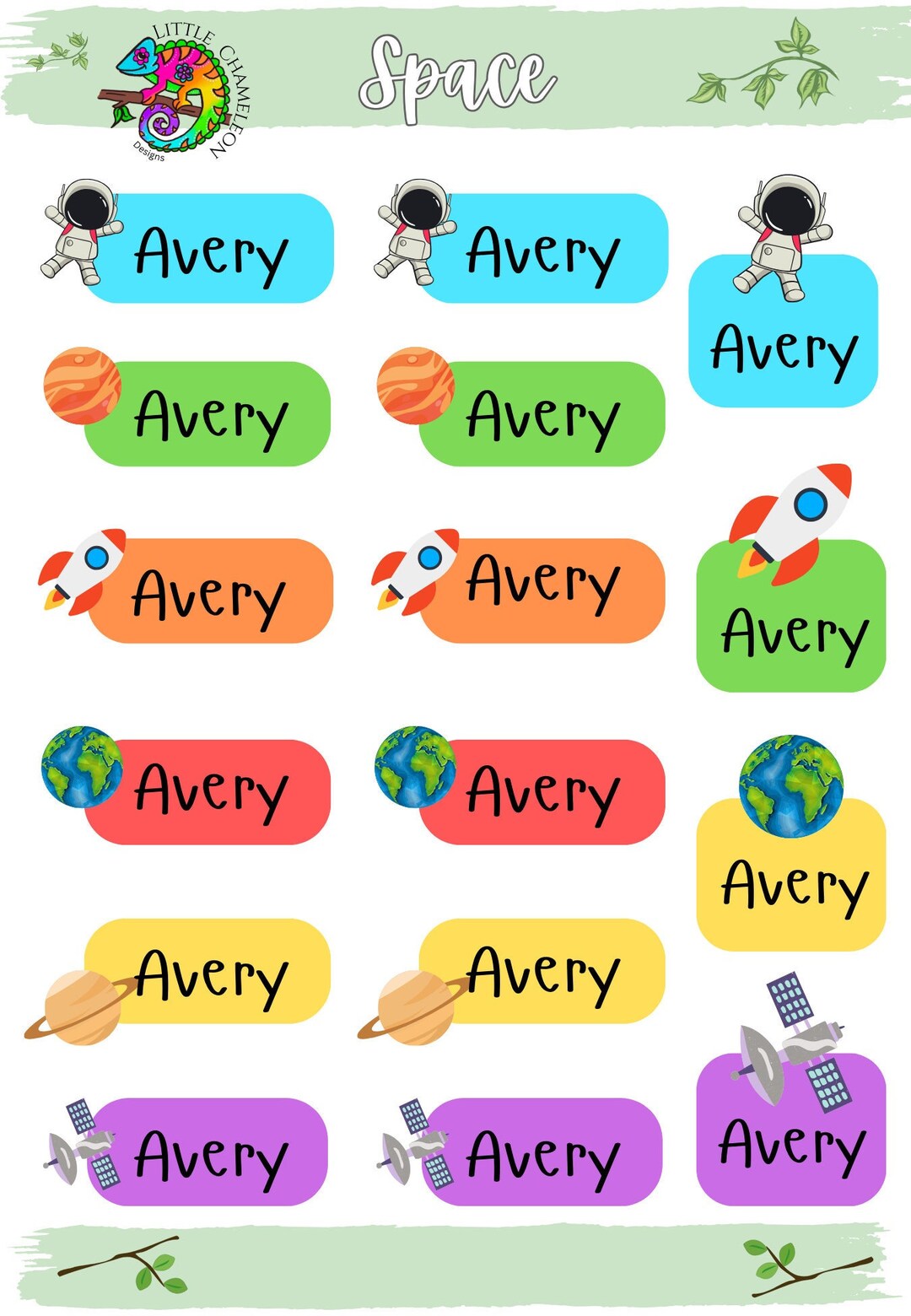 Cute Space Labels - Cute Daycare Labels - Personalized Name Labels ...