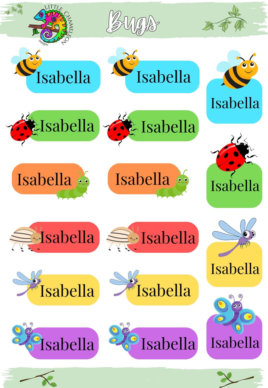 Cute Daycare Labels - Cute Bugs Labels - Personalized Name Labels ...