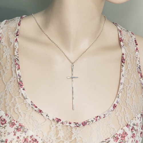 925 Sterling Silver Long Cross Necklace Pendant Chain Necklace - Etsy