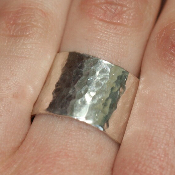 Wide Hammered Silver Ring Sterling Silver Band Ring in Size | Etsy