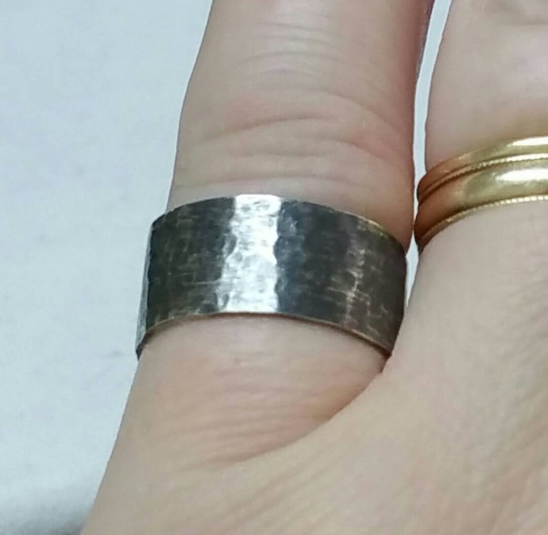 Wide Sterling Silver Ring, Hammered Silver Band, Oxidized Sterling ...