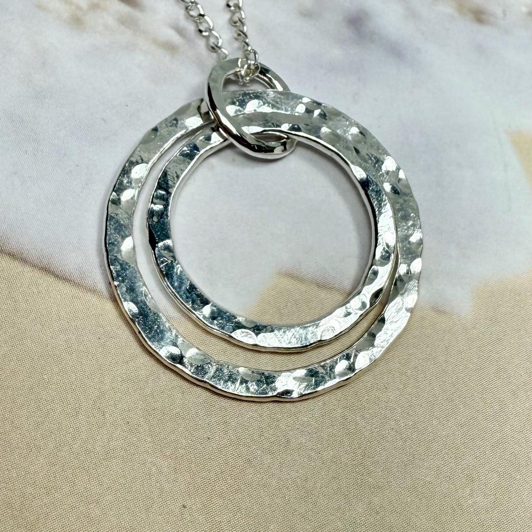 Hammered Connected Circles Necklace, Fine Silver Circle in a Circle ...