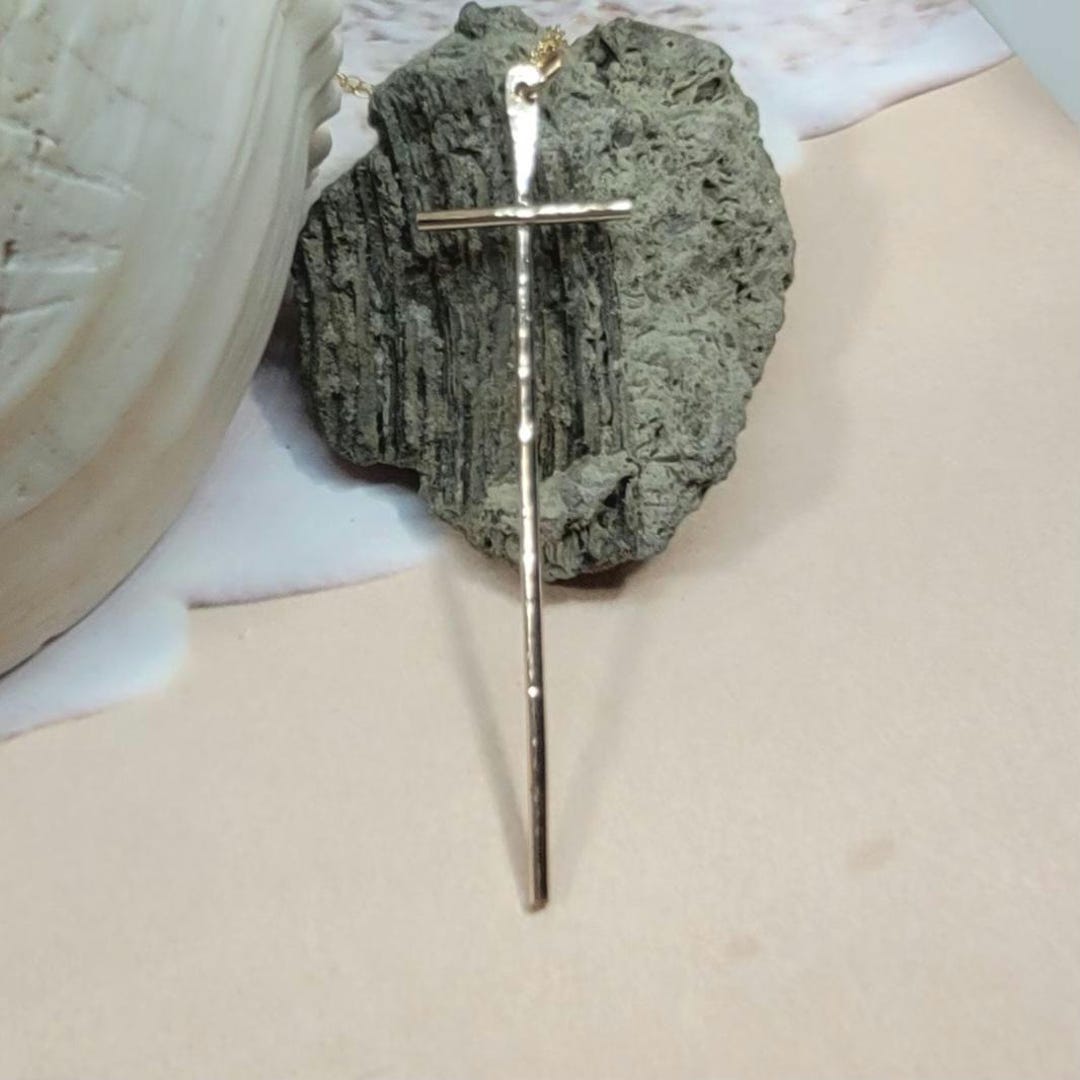 Long Gold Cross Pendant Necklace, Handmade Faith Jewelry, Christian ...