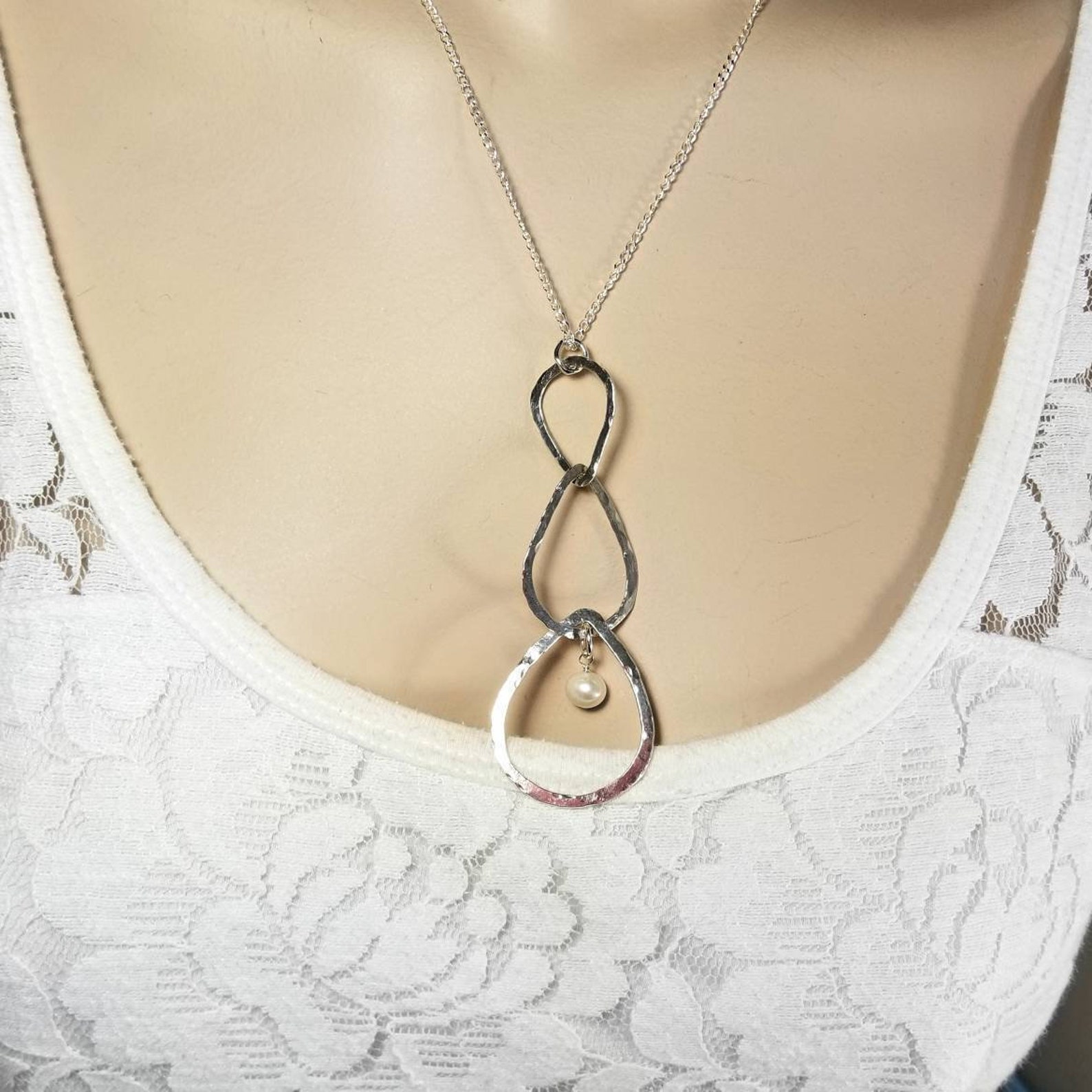 Gift For Wife Pearl Necklace Orbit Necklace Long Fine | Etsy