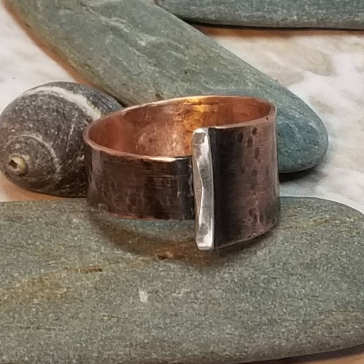 Wide Copper Silver Ring Modern Jewelry Mixed Metal Made To | Etsy