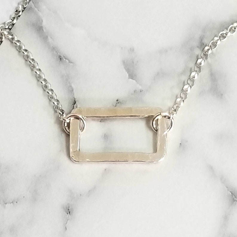 Small Silver Rectangle Necklace Minimalist Jewelry Geometric - Etsy