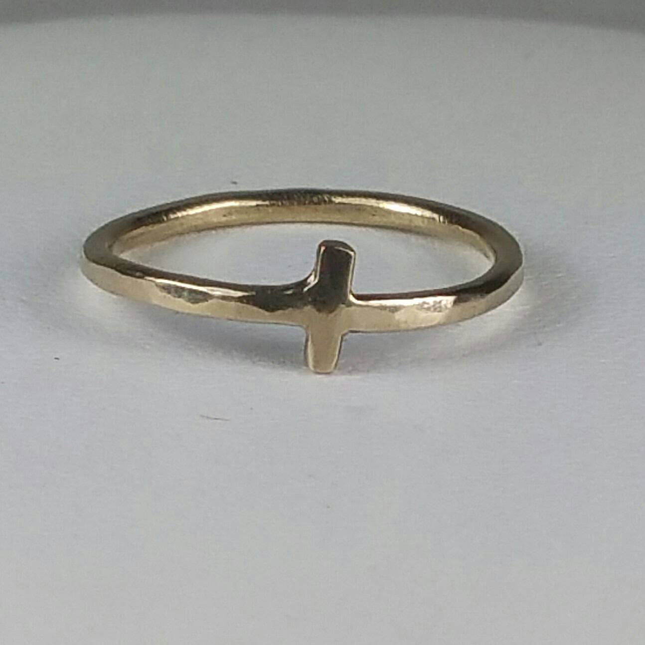 Rustic Solid 14k Gold Cross Ring in Size 3 Religious Ring | Etsy