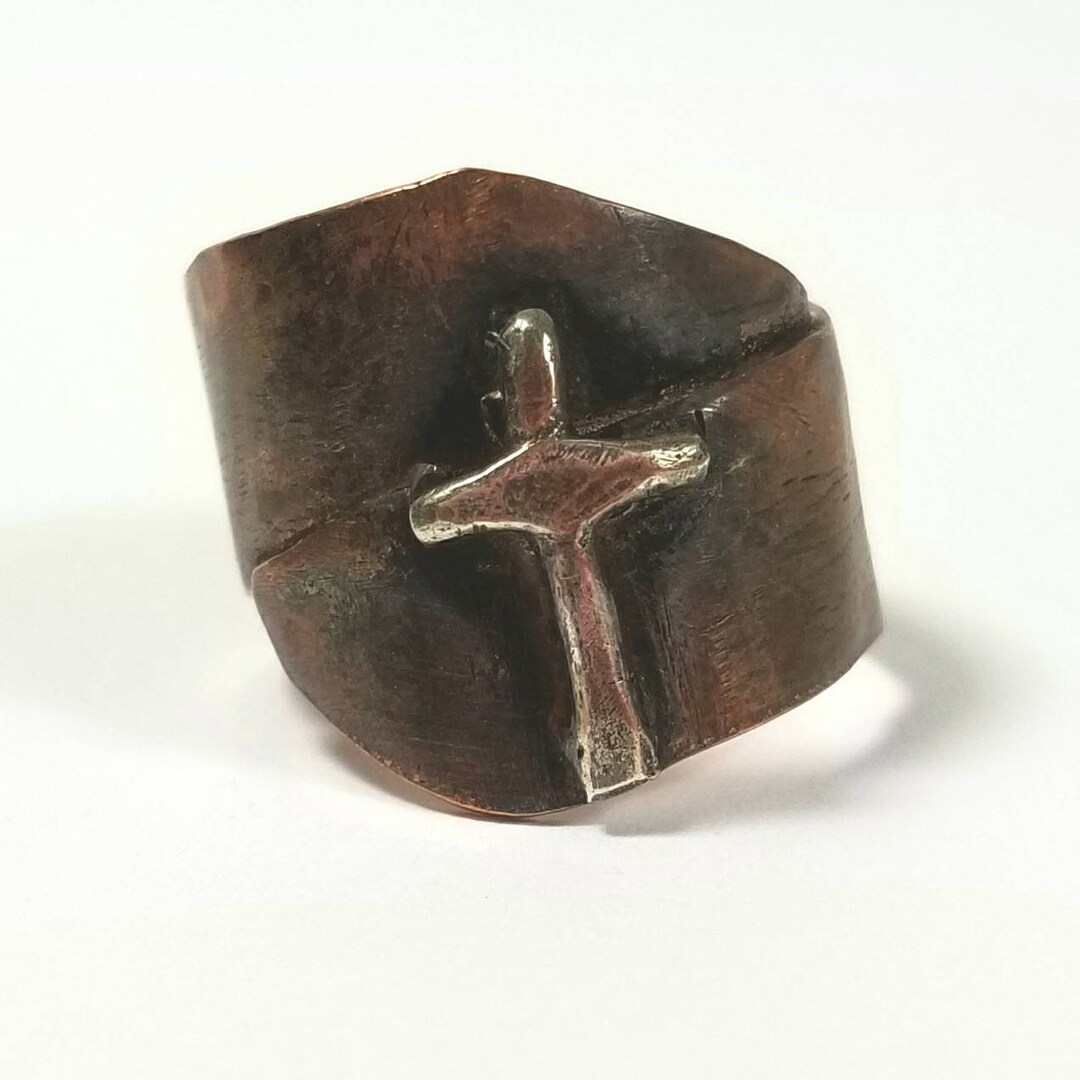 Copper Cross Ring, MADE TO ORDER, Wide Band Copper With Silver Cross ...