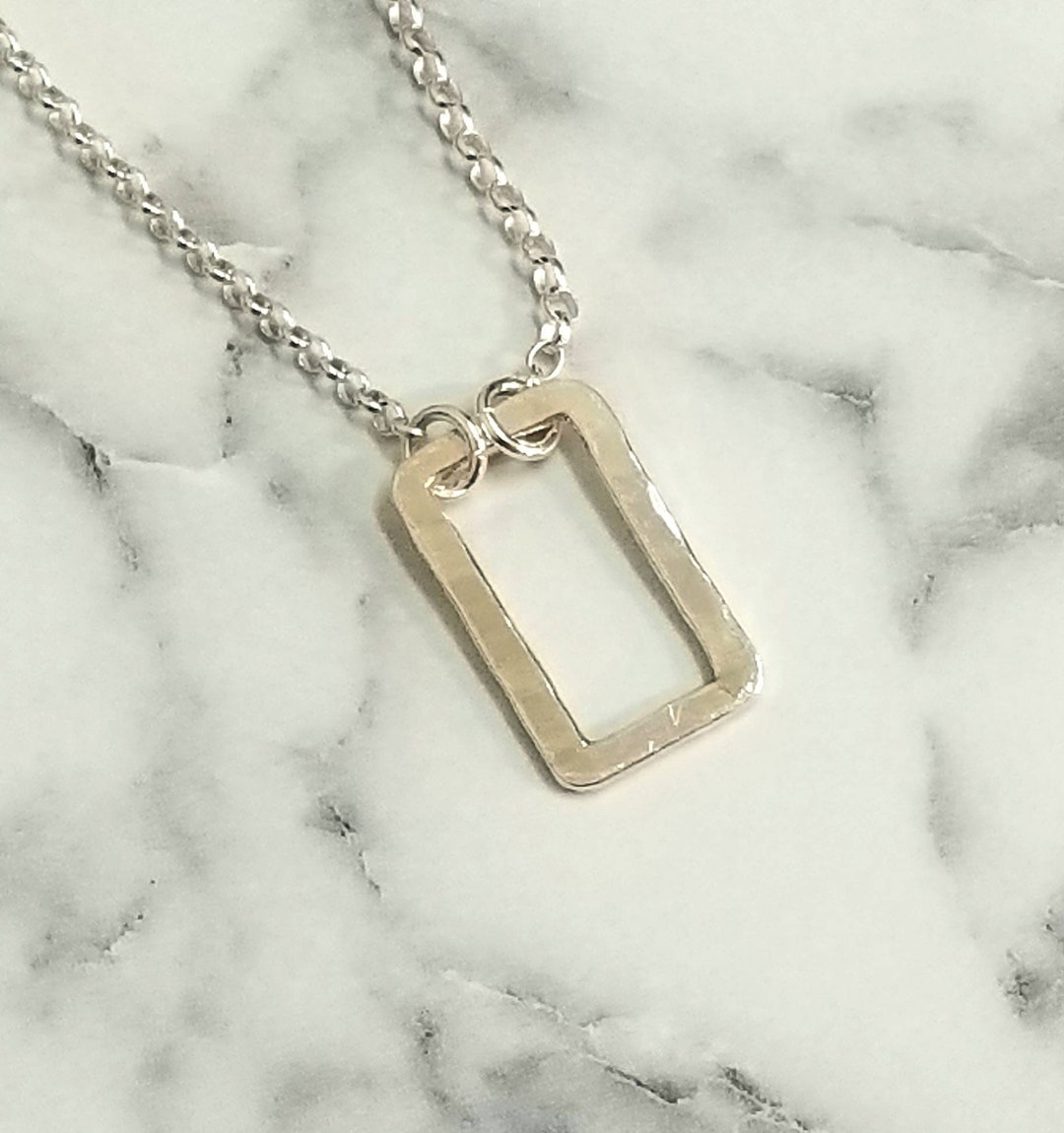 Small Silver Rectangle Necklace, Minimalist Jewelry, Geometric Necklace ...