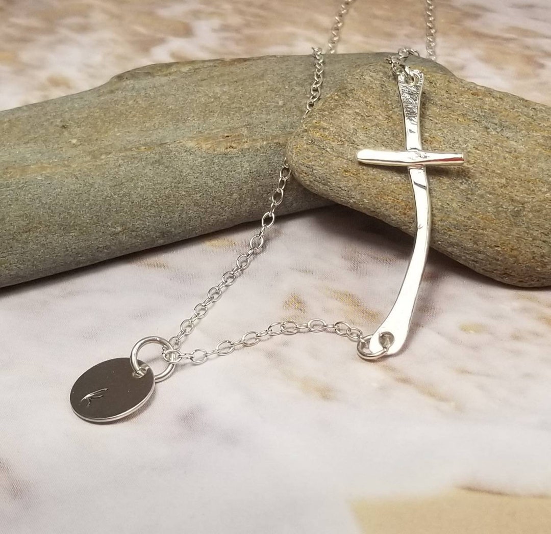 Standing Silver Wavy Cross Necklace, Christmas Gift for Her, Women's ...